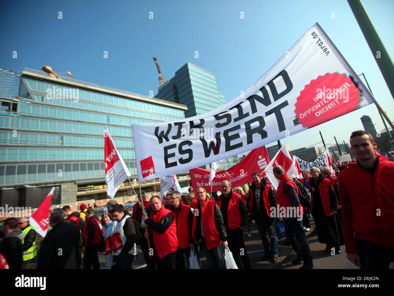 Members of trade union Verdi march to a rally in Cologne, Germany, 21 ...