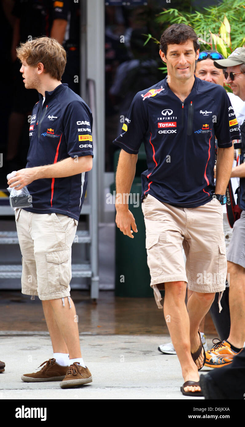 German Formula One driver Sebastian Vettel (L) and Australian Formula ...