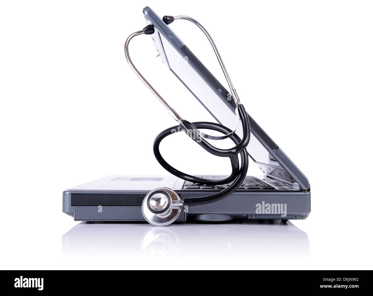 Stethoscope and laptop in profile isolated on white background Stock ...