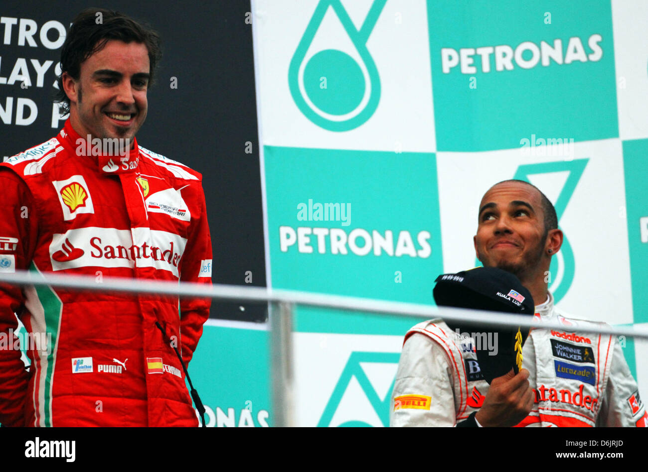 Ferrari celebrates on podium lewis hamilton hi-res stock photography ...