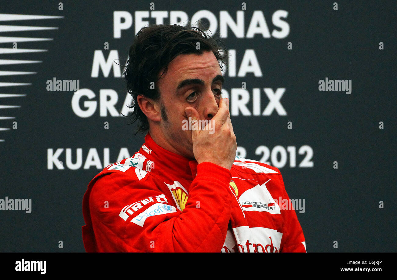 Spanish Formula One driver Fernando Alonso of Ferrari celebrates on the ...