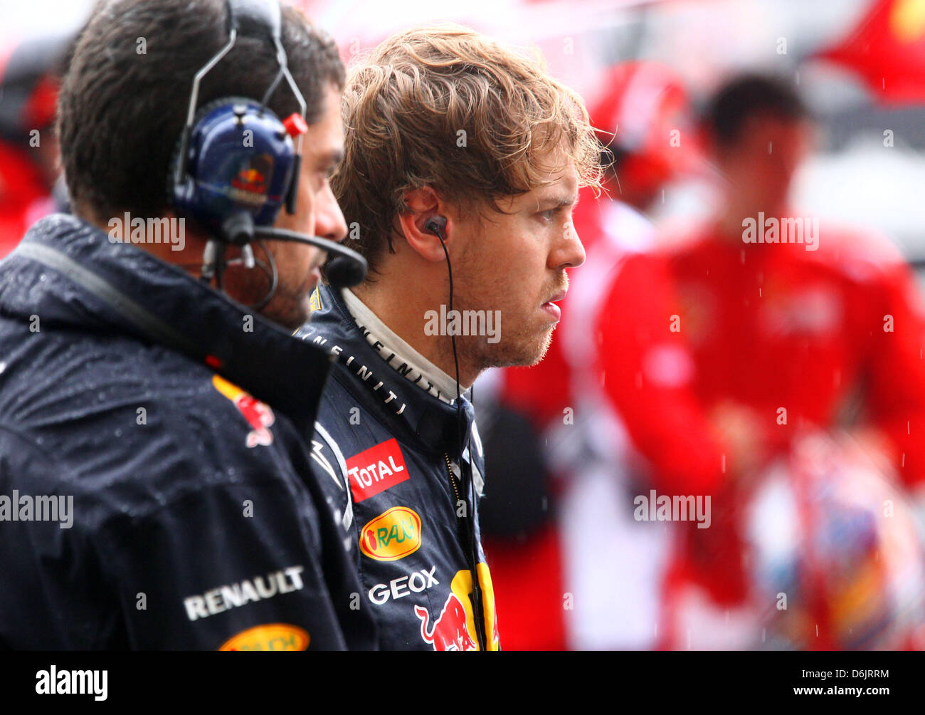 German Formula One driver Sebastian Vettel of Red Bull waiting during ...