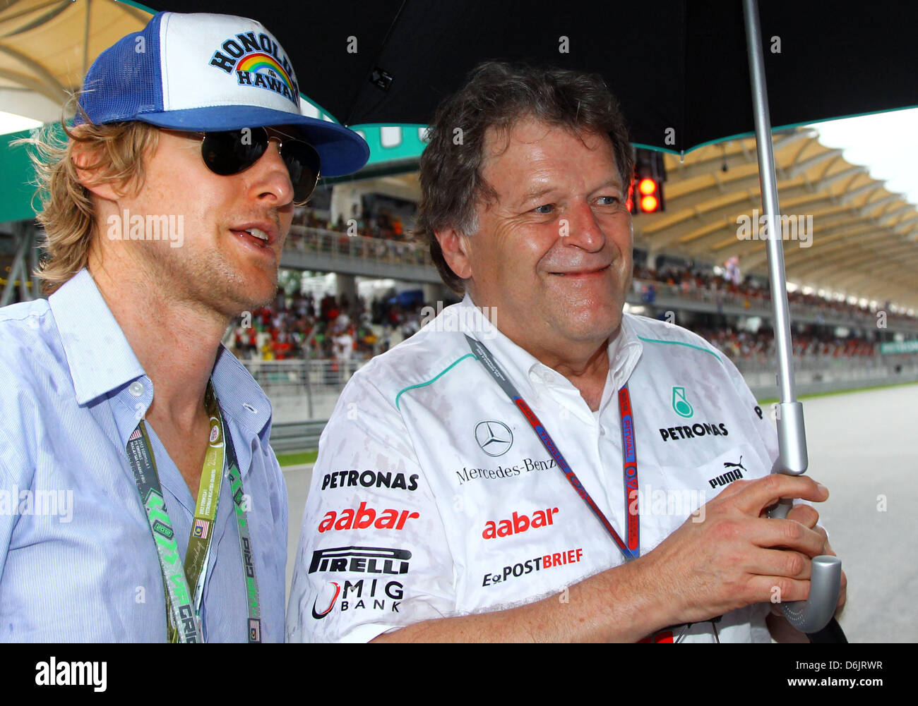 American actor Owen Wilson (L) and the chief motorsport of Mercedes AMG ...