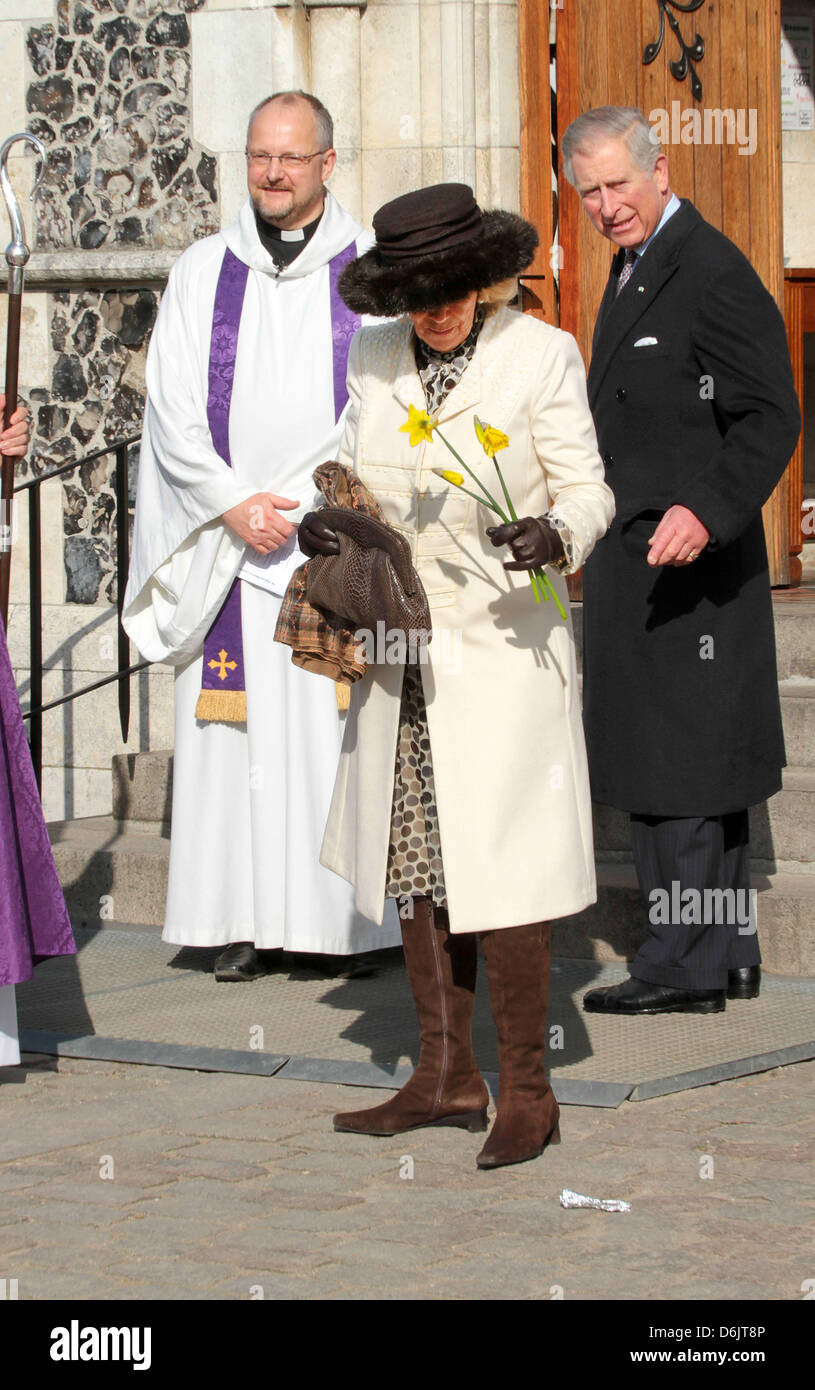 Prince Charles and the Duchess of Cornwall arrive to the church to ...