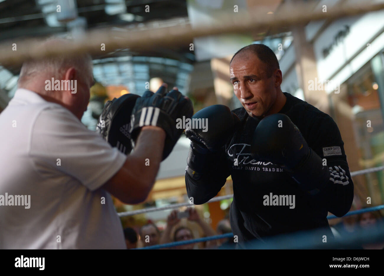 Boxer Arthur Abraham trains with his coach Ulli Wegner (L) during a ...