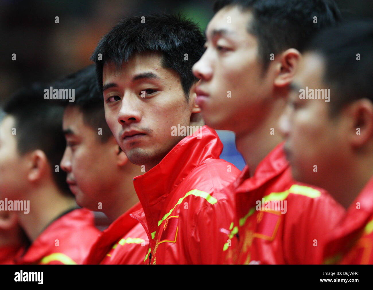 China's Jike Zhang (C) is pictured before the match against Svensson ...