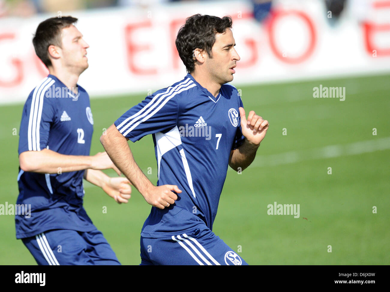 Schalke's Raul (R) and Marco Hoeger take part in training at Arena ...