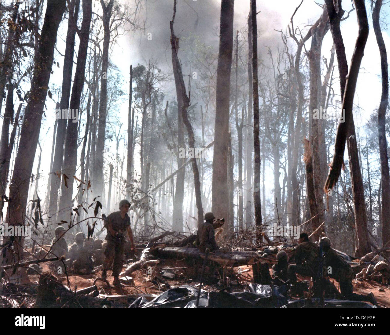 US soldiers destroy enemy bunkers after the assault on Hill 875 during ...