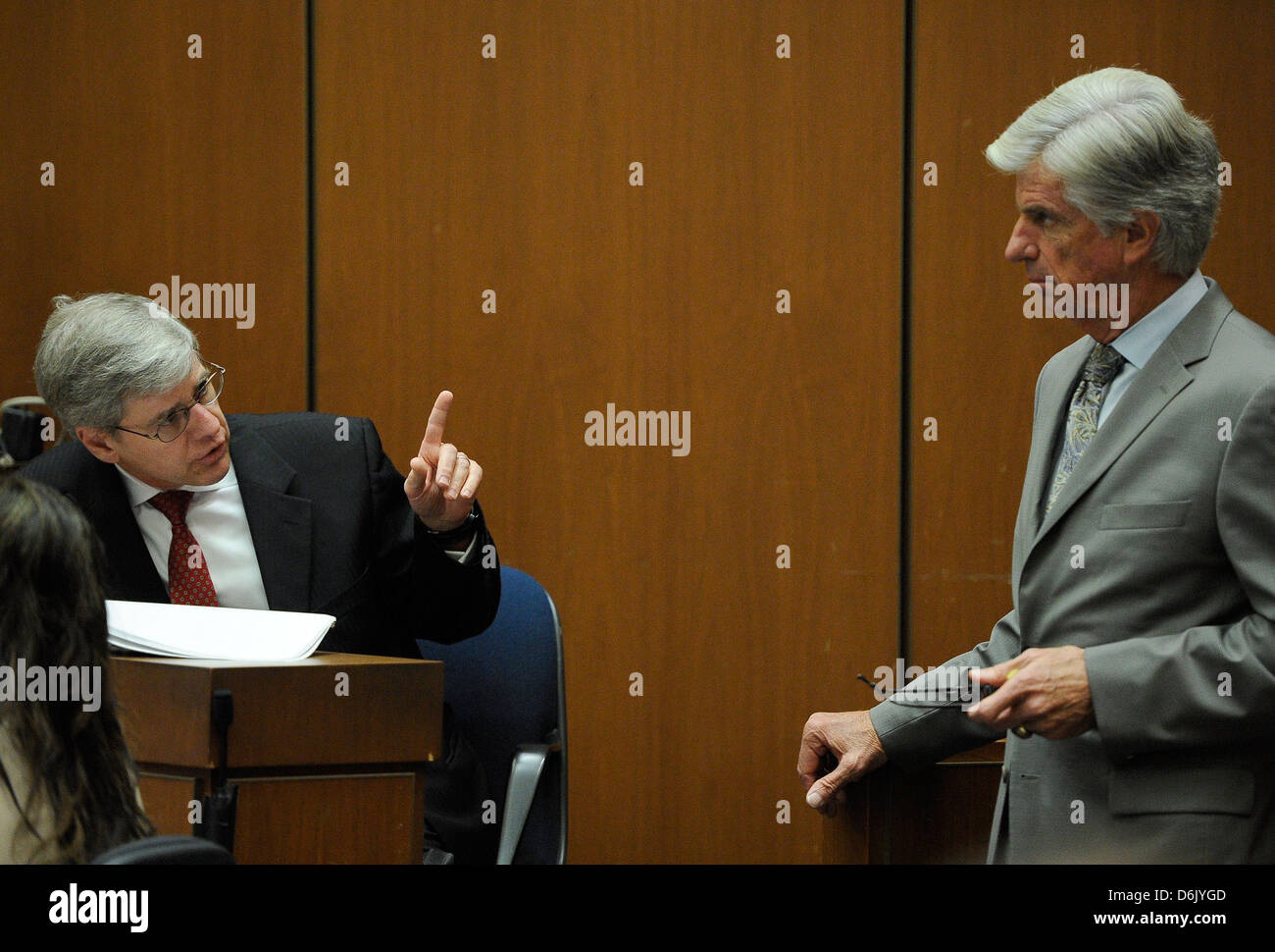 Prosecution witness Dr. Stephen Shafer speaks at the witness stand as ...