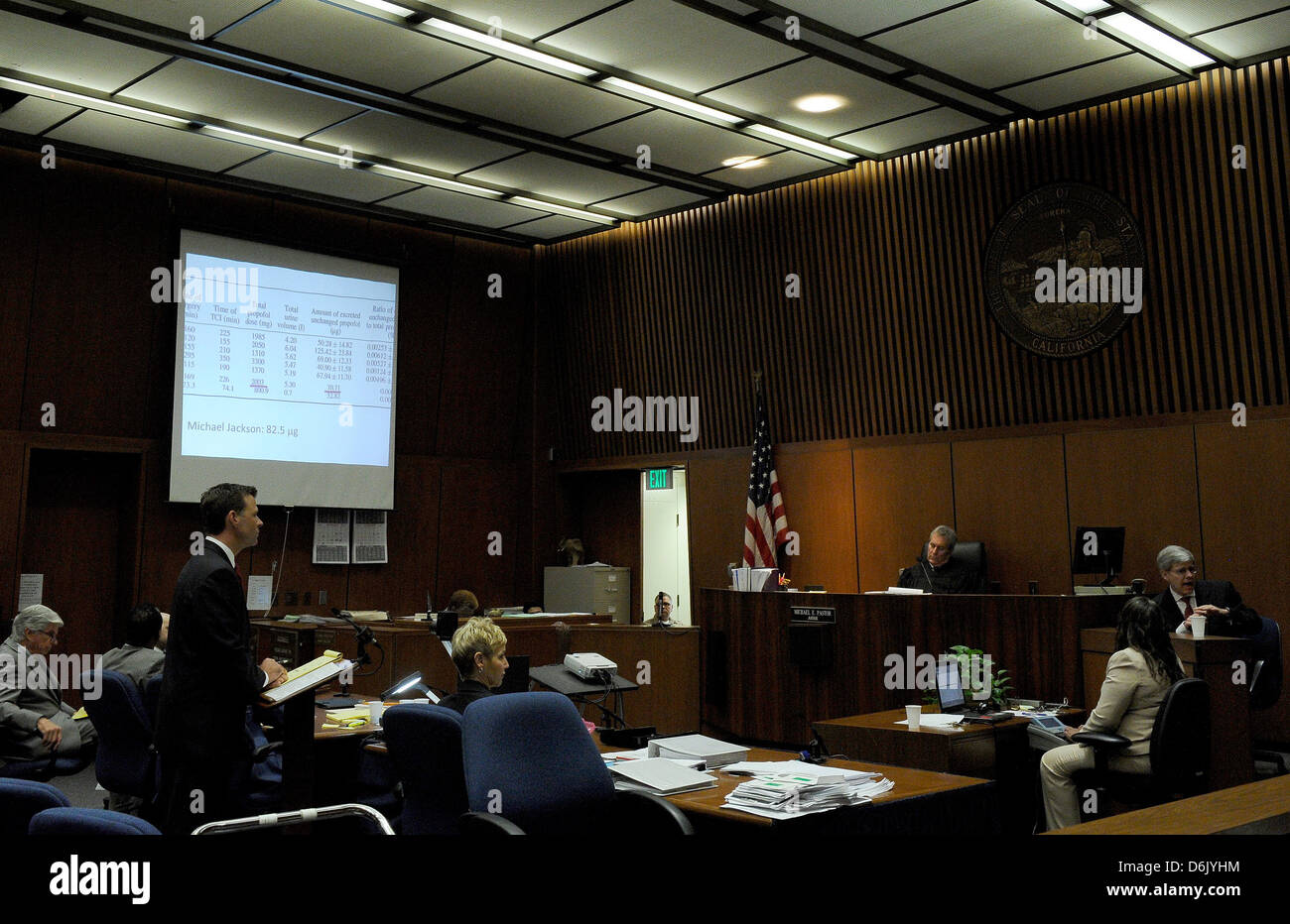 Prosecution witness Dr. Stephen Shafer (R) speaks at the witness stand ...