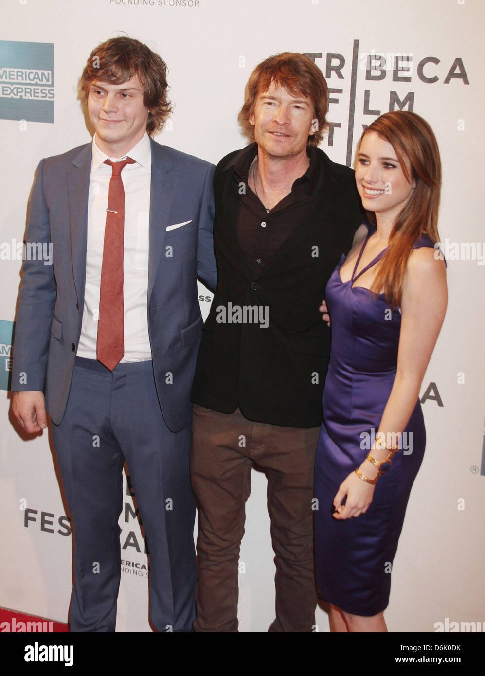 New York, USA. 18th April, 2013. Actor EVAN PETERS, director SCOTT COFFEY and actress EMMA ...