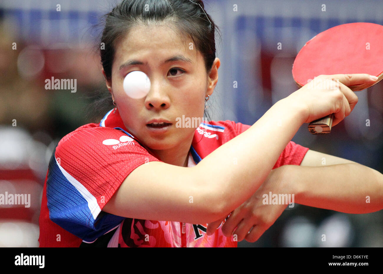 South Korea's Kyung Ah Kim hits the ball during the women's round of ...