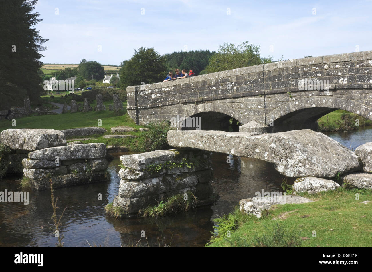 Clapper Bridge, mid span missing, and Dart Bridge, Belever Forest, near ...