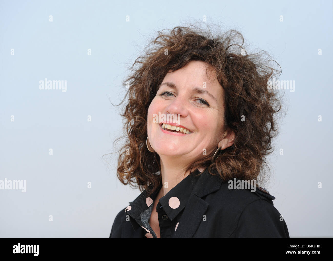 Swiss writer Sandra Hughes poses at the Leipzig Book Fair in Leipzig ...