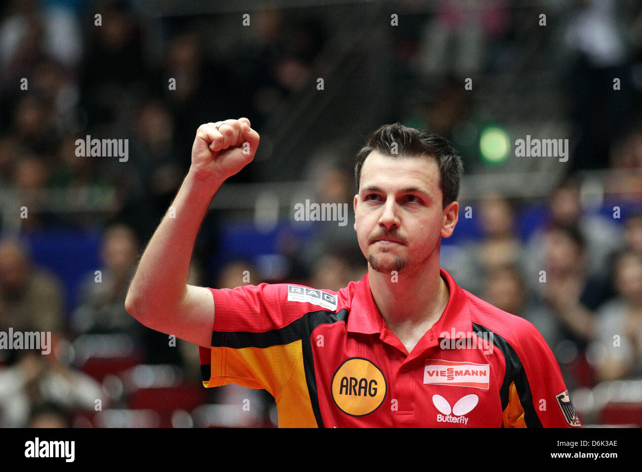 Germany's Timo Boll celebrates after the men's semi-final match between ...
