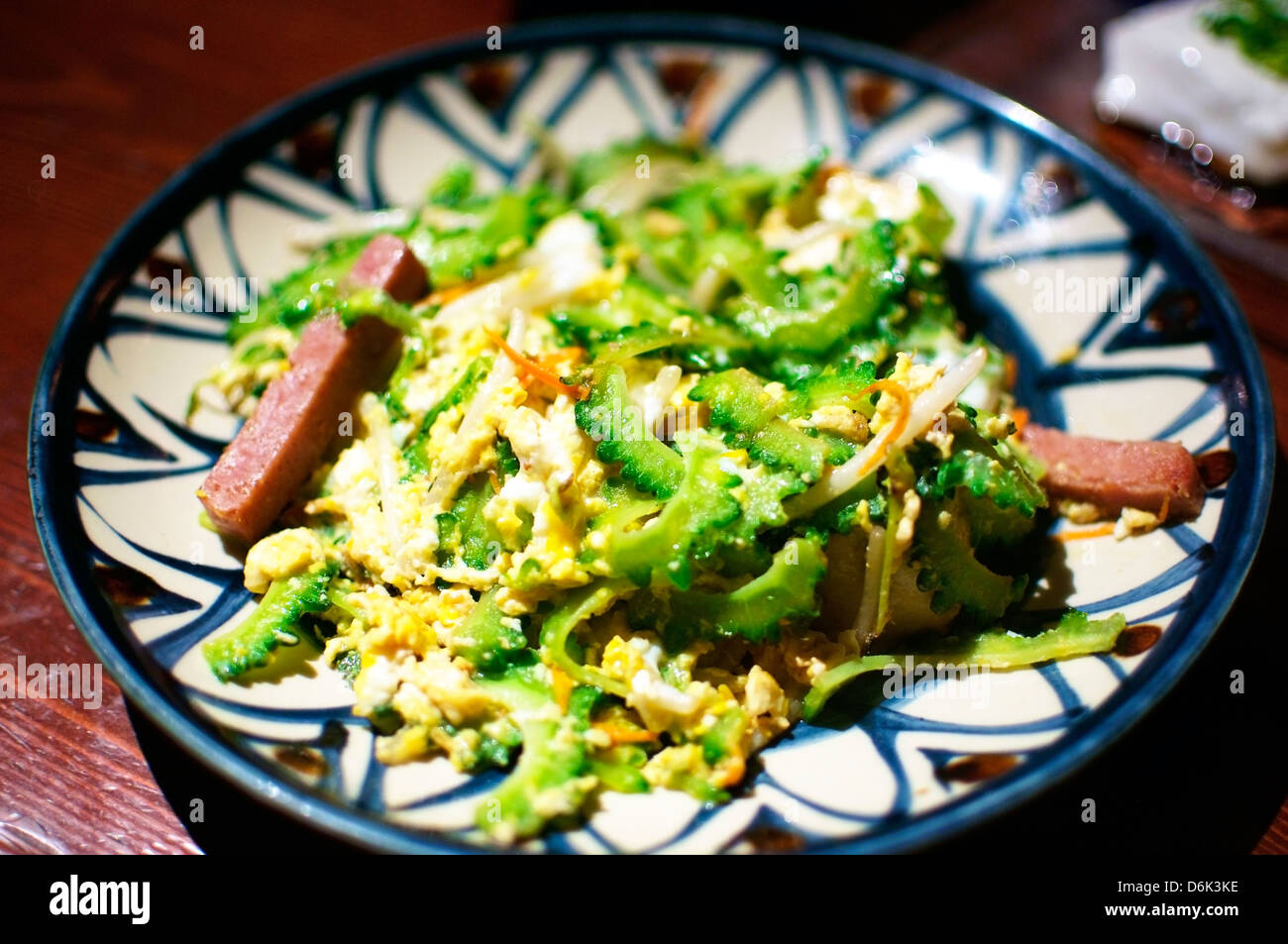 Goya Chanpuru, a typical okinawan Dish. It is Goya fruit with Tofu, Egg ...