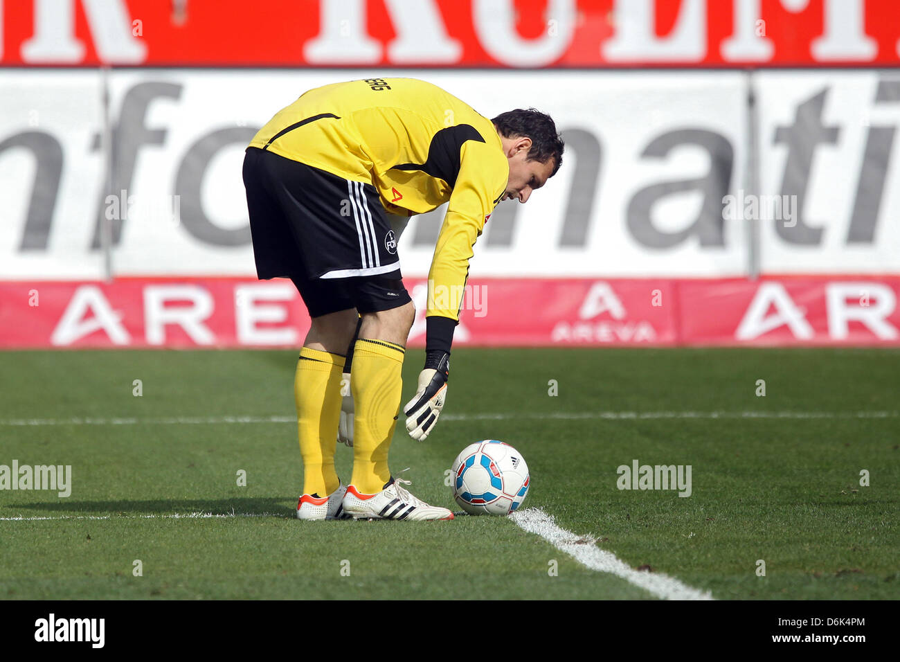 Nuremberg's goalkeeper Raphael Schaefer plays the ball during the ...