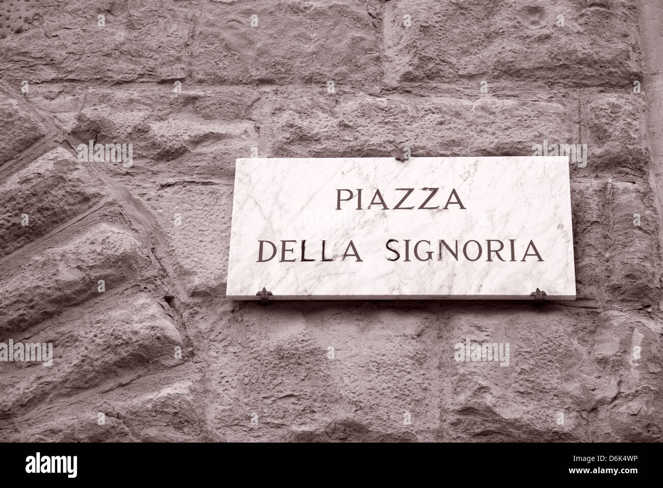 Piazza della Signoria Square Sign, Florence, Italy in Black and White ...