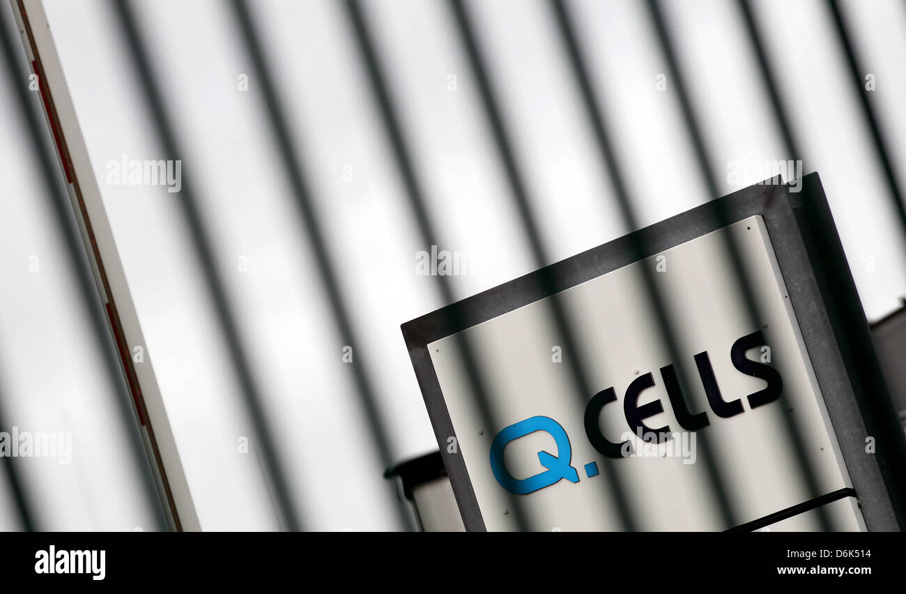 The logo of the solar panel company Q-Cells is seen through a closed ...