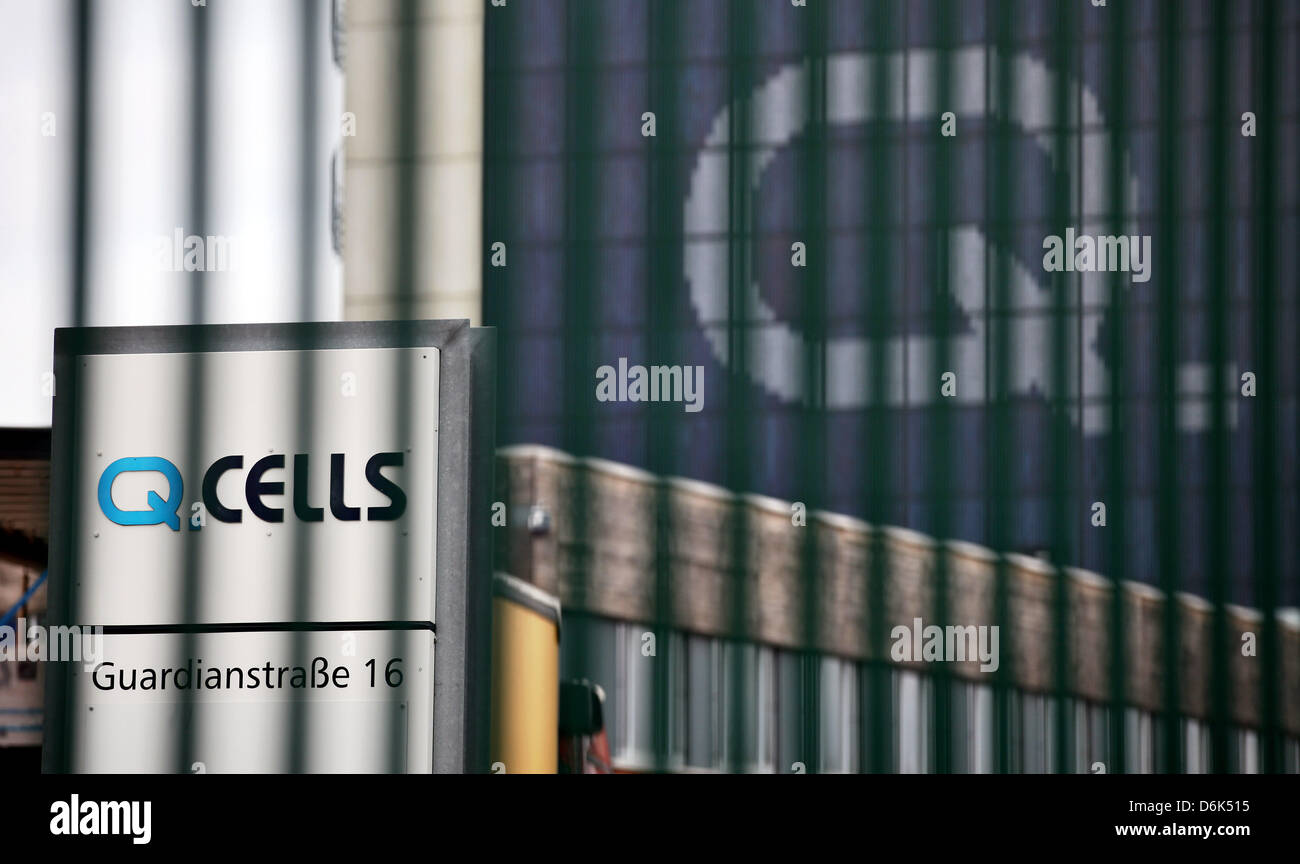 The logo of the solar panel company Q-Cells is seen through a closed ...