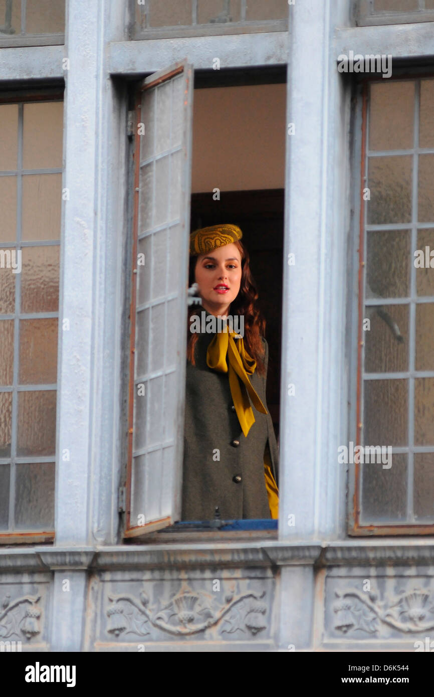 Leighton Meester on the set of ' Gossip Girl ' filming on location in ...
