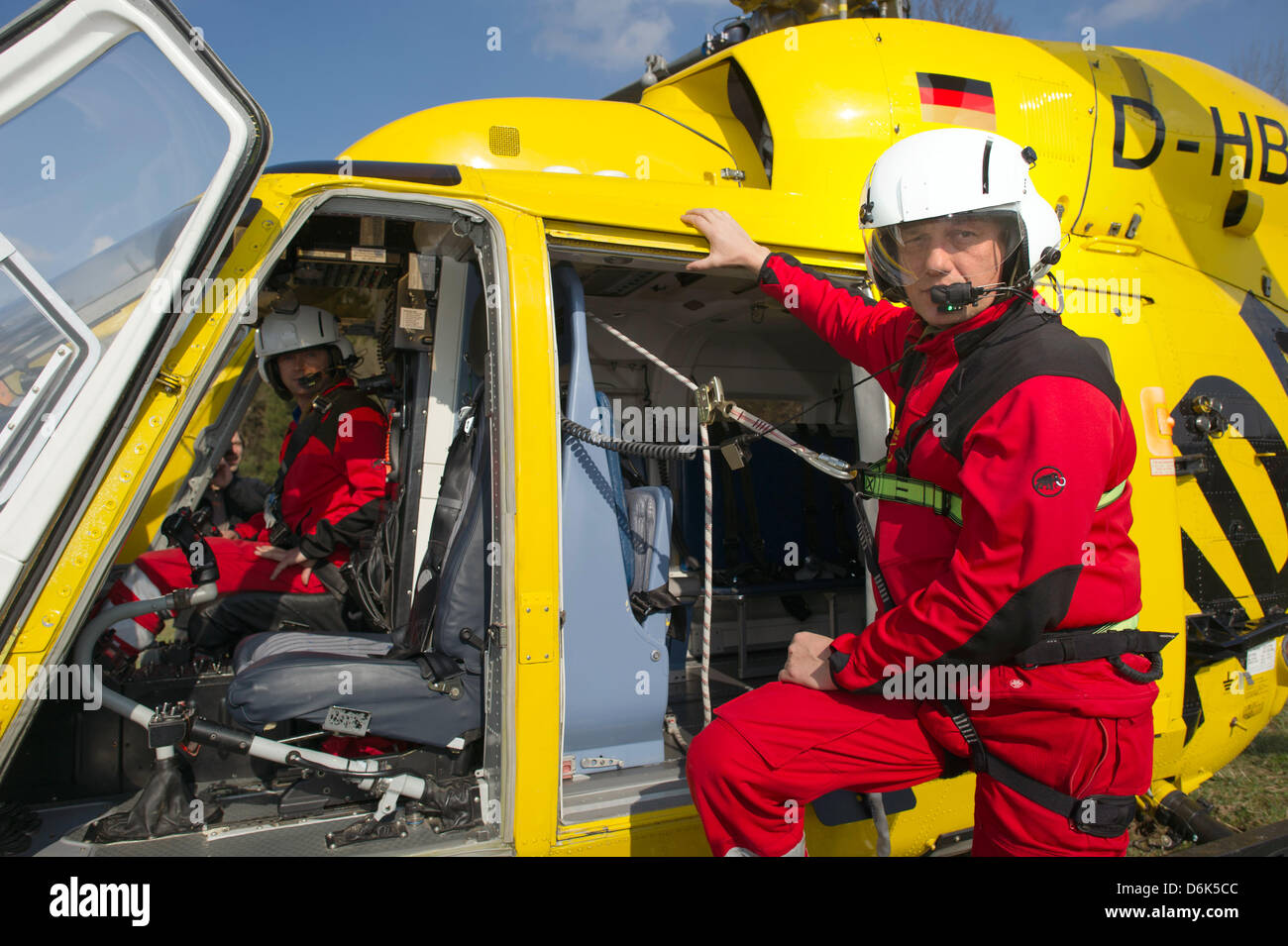 Rescue forces board helicopter 'Christoph 62' during a joint mountain ...