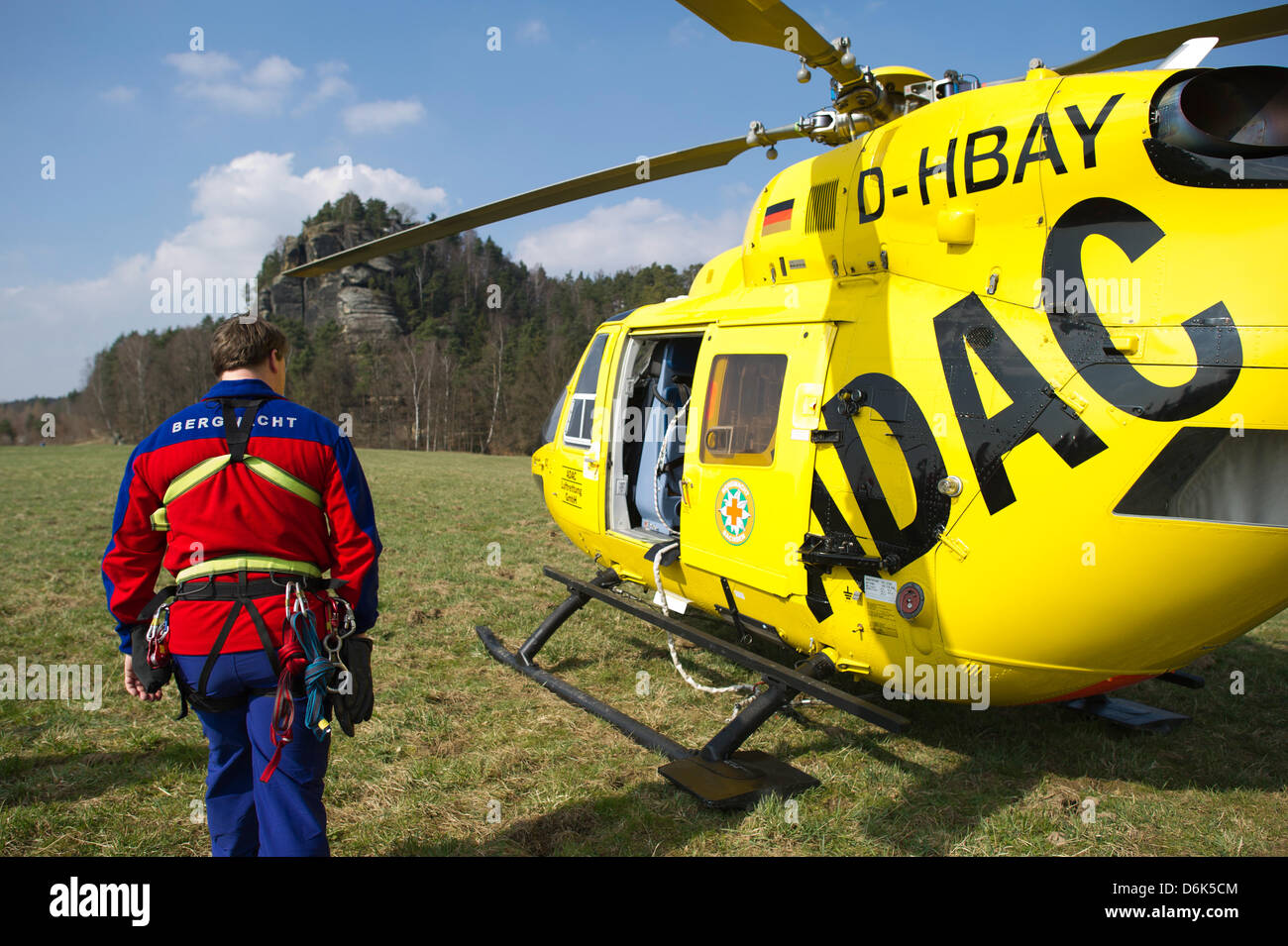 Rescue forces aboard helicopter 'Christoph 62' during a joint mountain ...