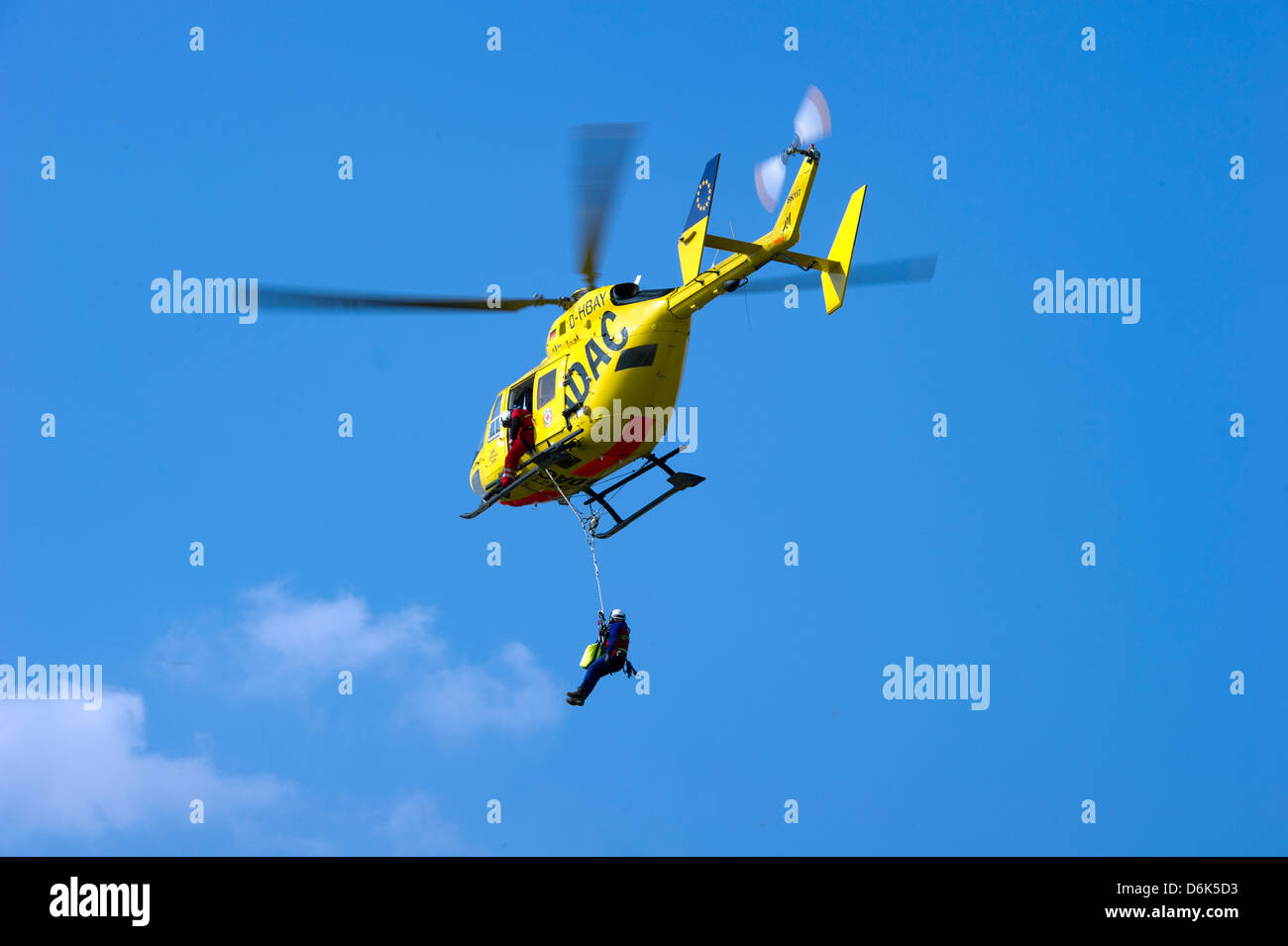 Rescue forces aboard helicopter 'Christoph 62' during a joint mountain ...