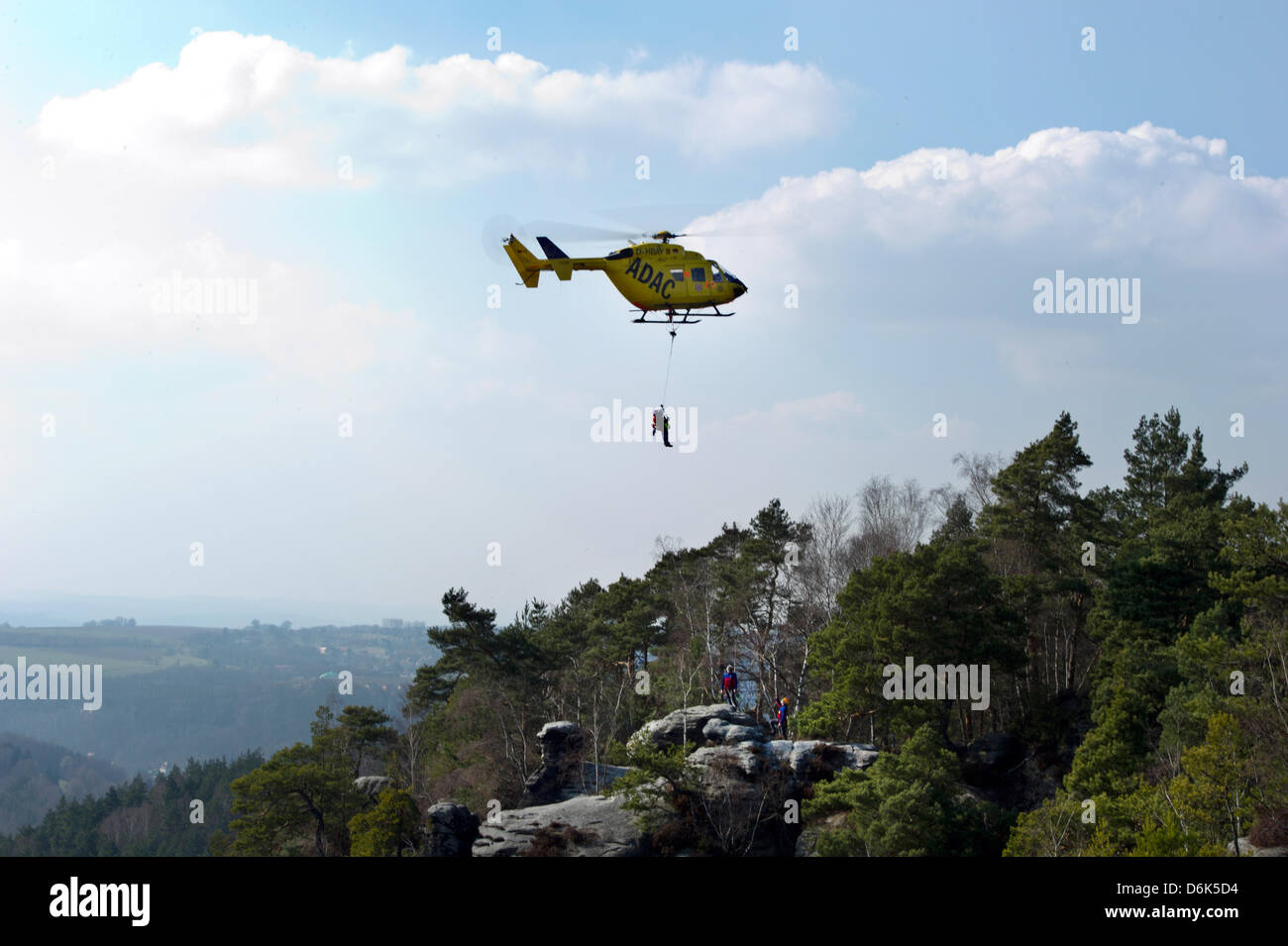 Rescue forces aboard helicopter 'Christoph 62' during a joint mountain ...