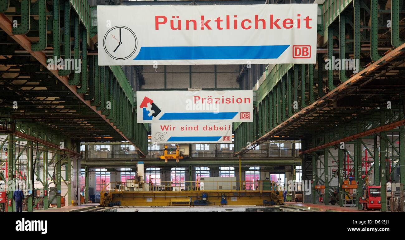 Interior view of German Rail (Deutsche Bahn) repair workshop in Dessau ...