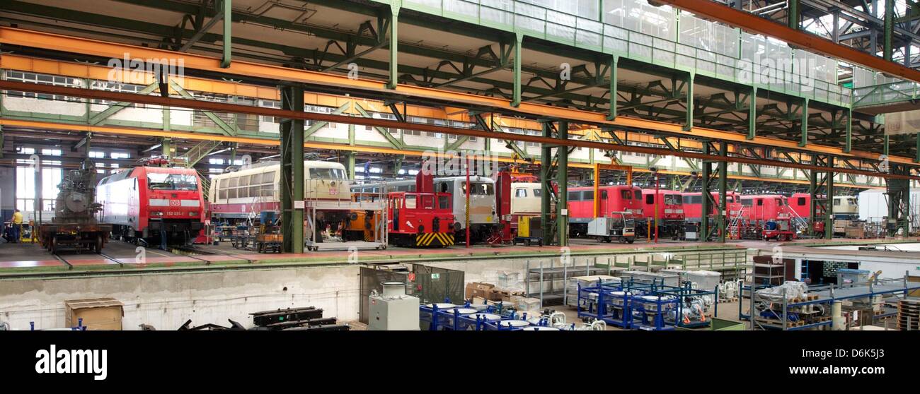 Interior view of German Rail (Deutsche Bahn) repair workshop in Dessau ...