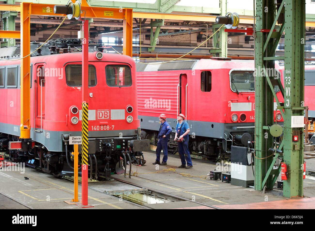 Interior view of German Rail (Deutsche Bahn) repair workshop in Dessau ...