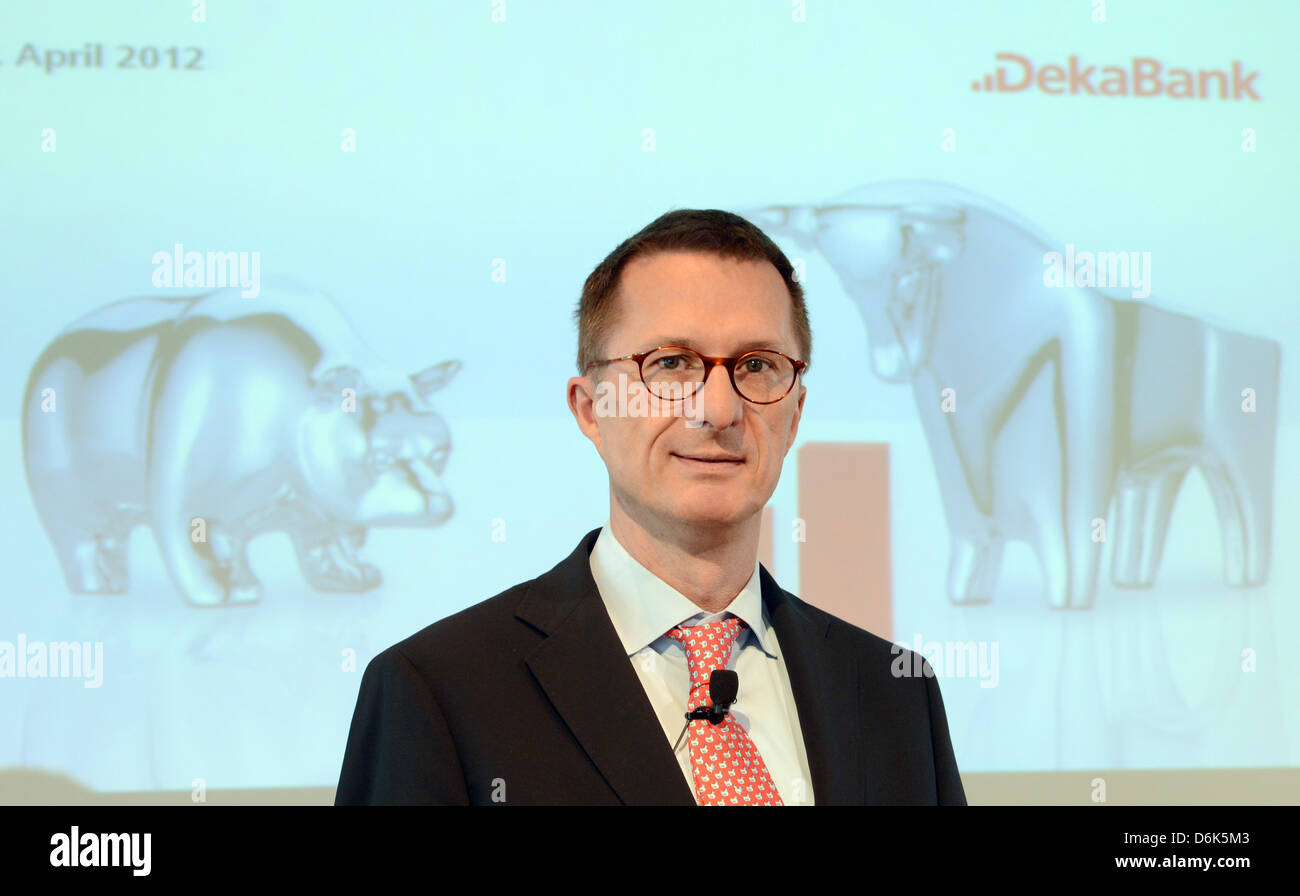 Oliver Behrens, interim Dekabank CEO, presents the balance figures at ...