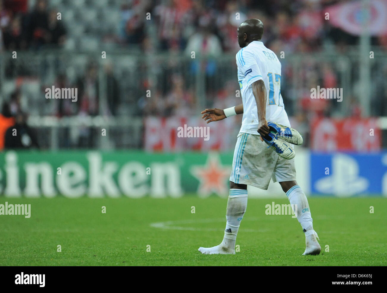 Stephane Mbia of Olympique Marseille leaves the pitch after the ...
