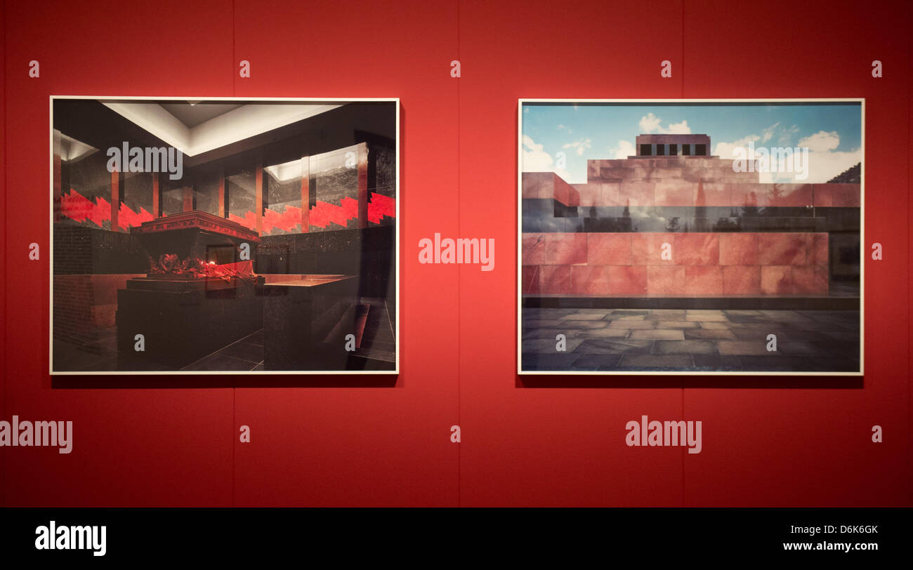 The photographs 'Lenin mausoleum: the burial chamber' (L) and 'Lenin ...