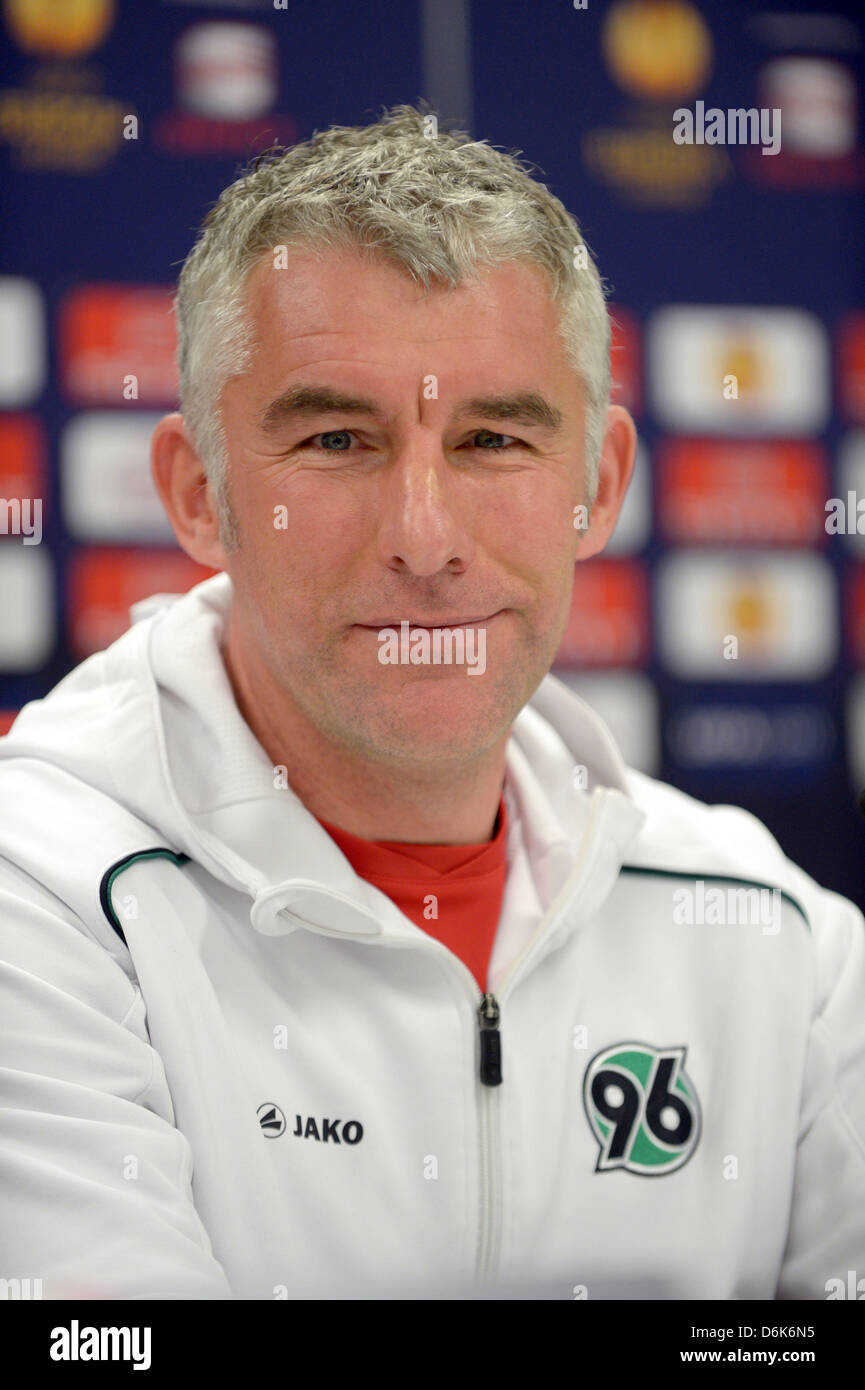 Hanover's head coach Mirko Slomka takes part in a press conference at ...