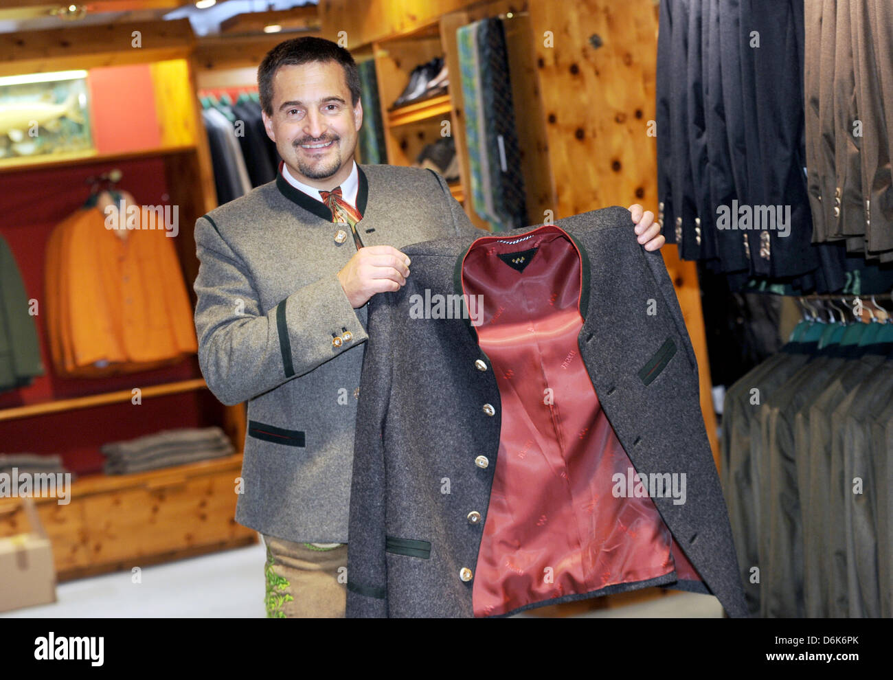 Former tobogganist Georg hackel presents a jacket from his collection ...
