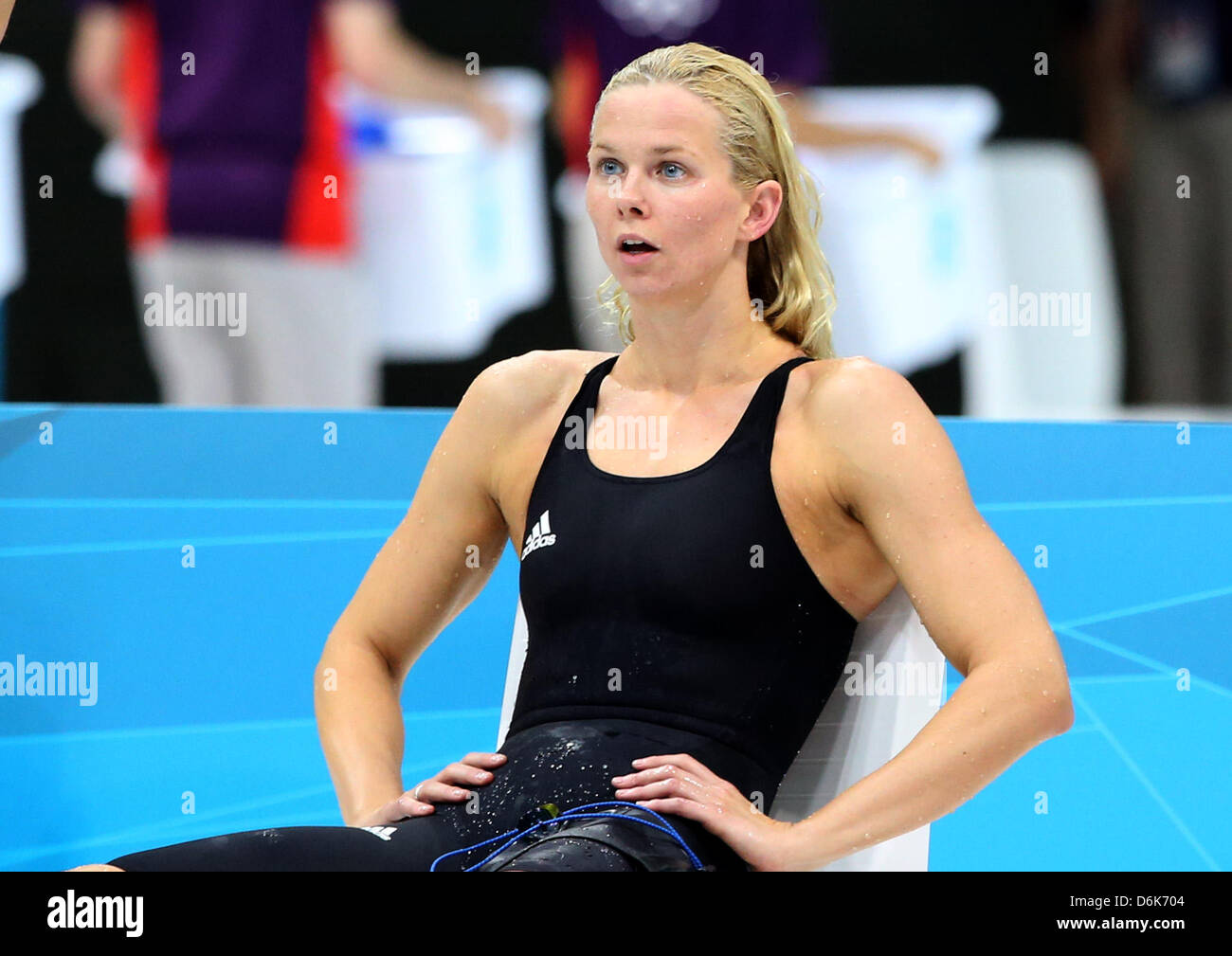 Britta Steffen of Germany reacts after the Women's 4x100m Freestyle ...