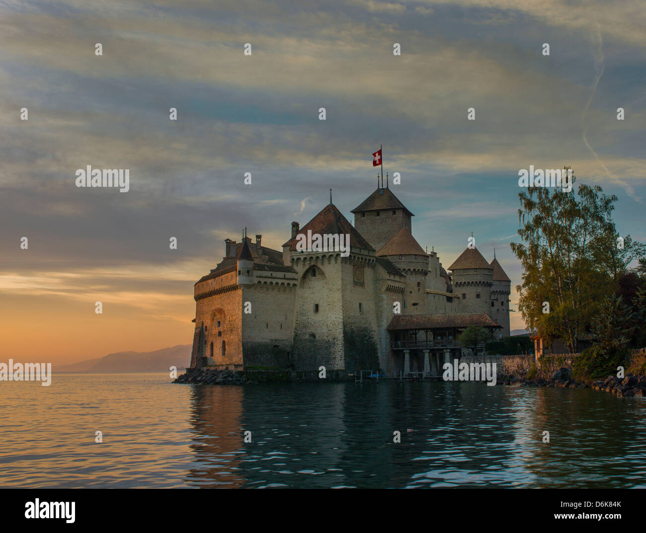 The Castle of Chillon, on Lake Geneva, Montreux, Canton Vaud ...