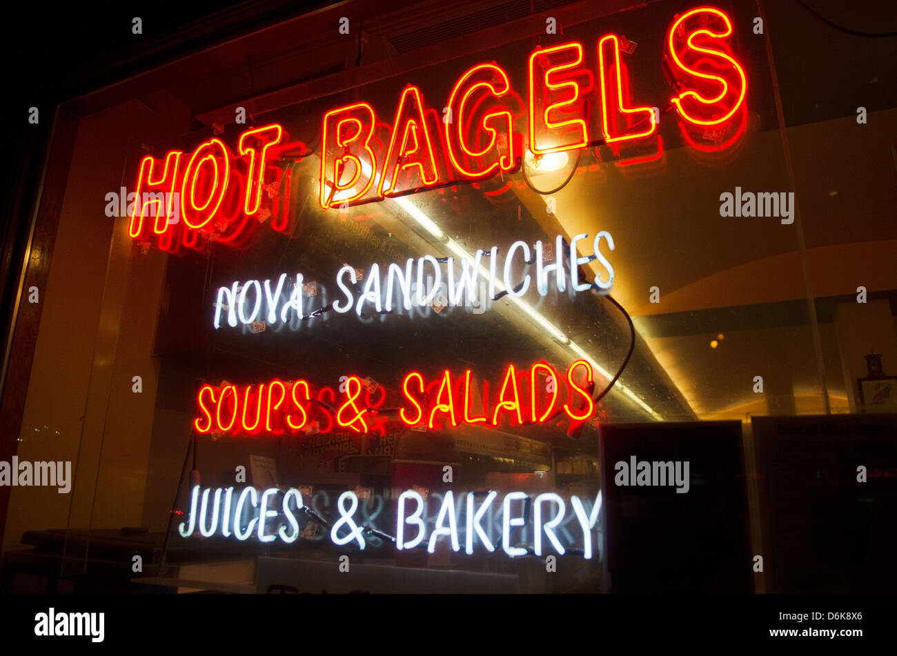 neon sign on deli bagel store Stock Photo - Alamy