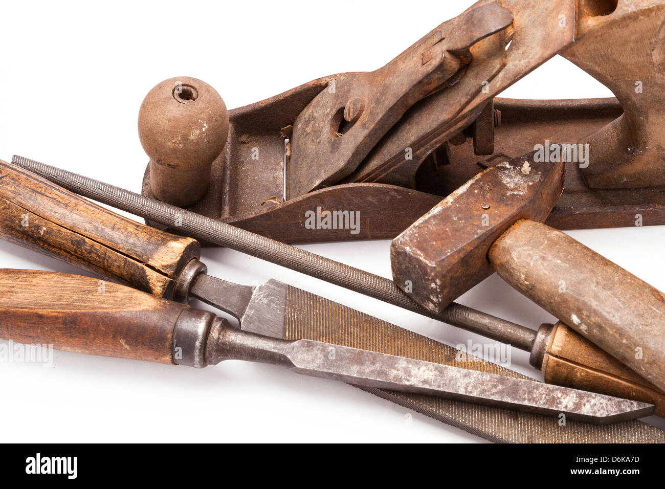 old metal work hand tools with rust on white background Stock Photo - Alamy