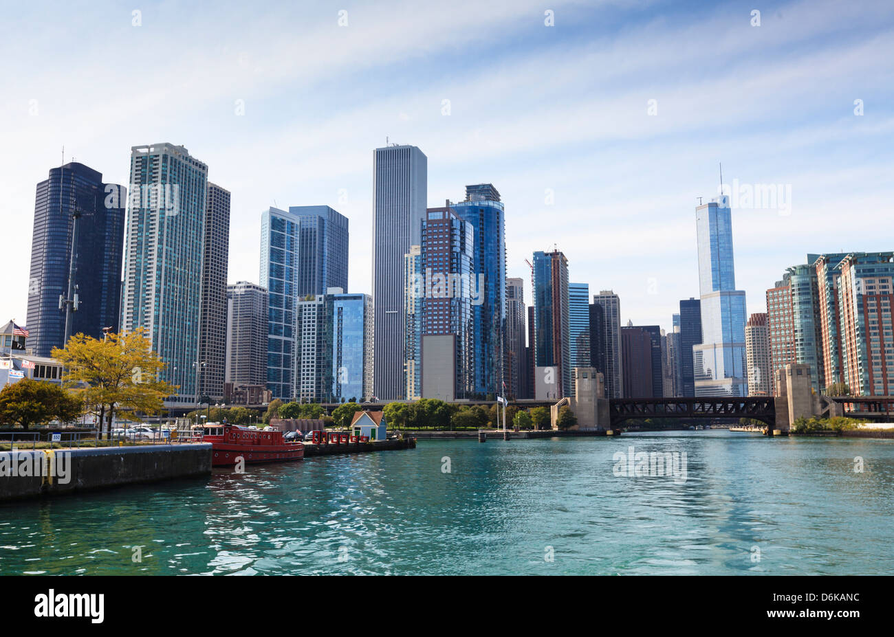 City skyline from the Chicago River, Chicago, Illinois, United States ...