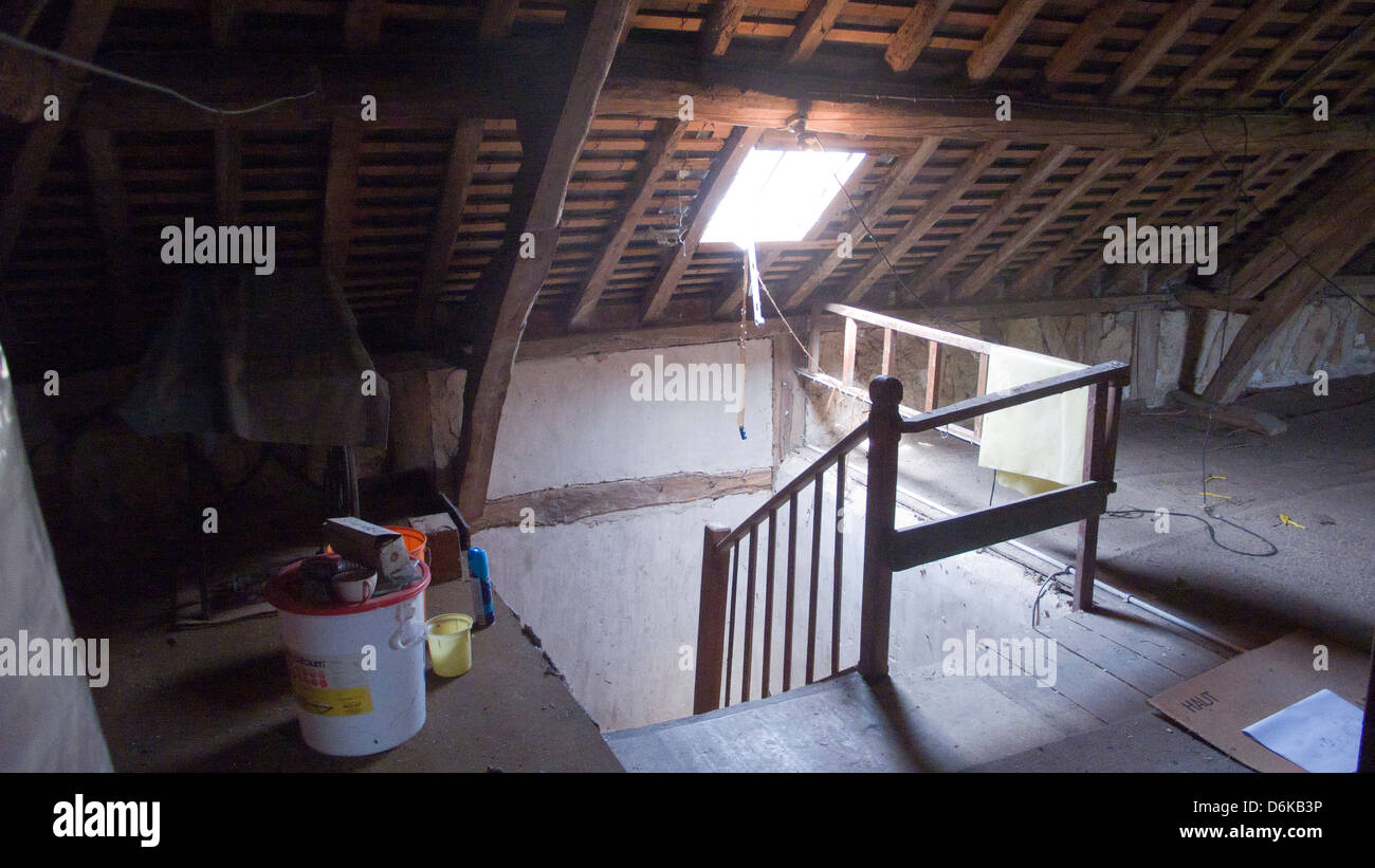 Stairwell into empty attic, Normandy, France Stock Photo - Alamy