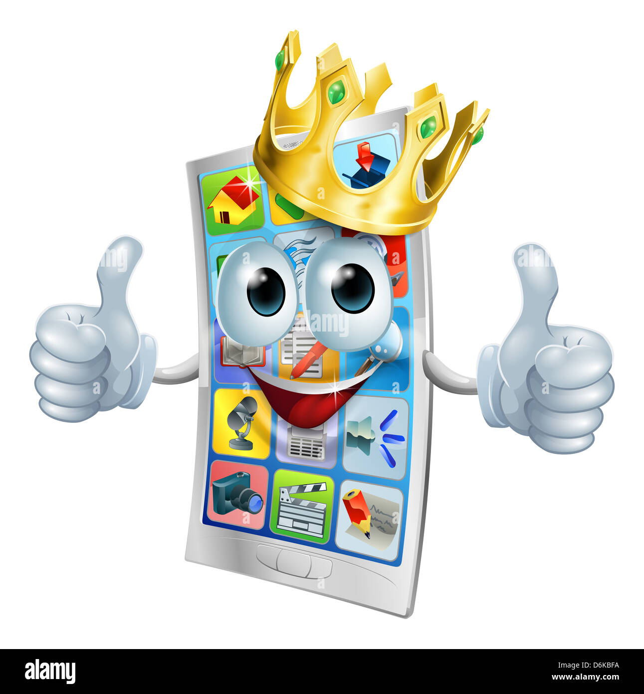 Illustration of a cell phone king character wearing a gold crown and ...