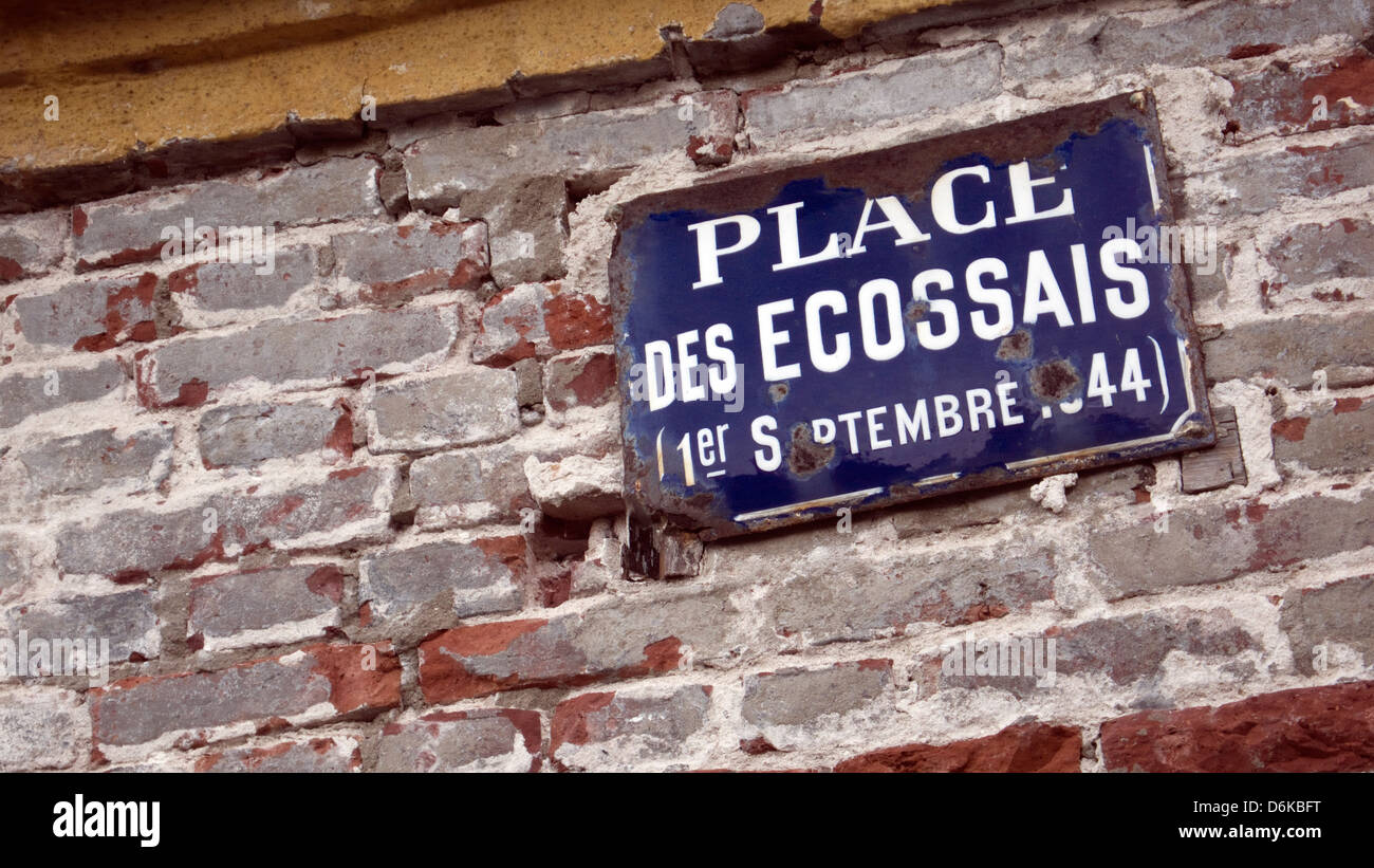Old enamel street sign,commemorating the liberation of St Valery, WW2 ...