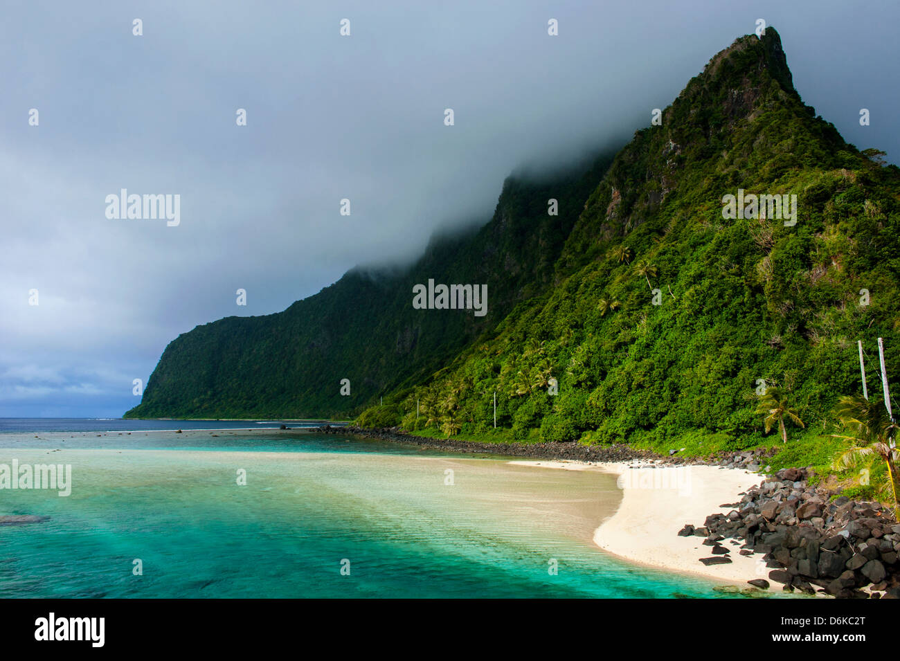 Turquoise water and white sand beach on Ofu Island, Manua Island group ...