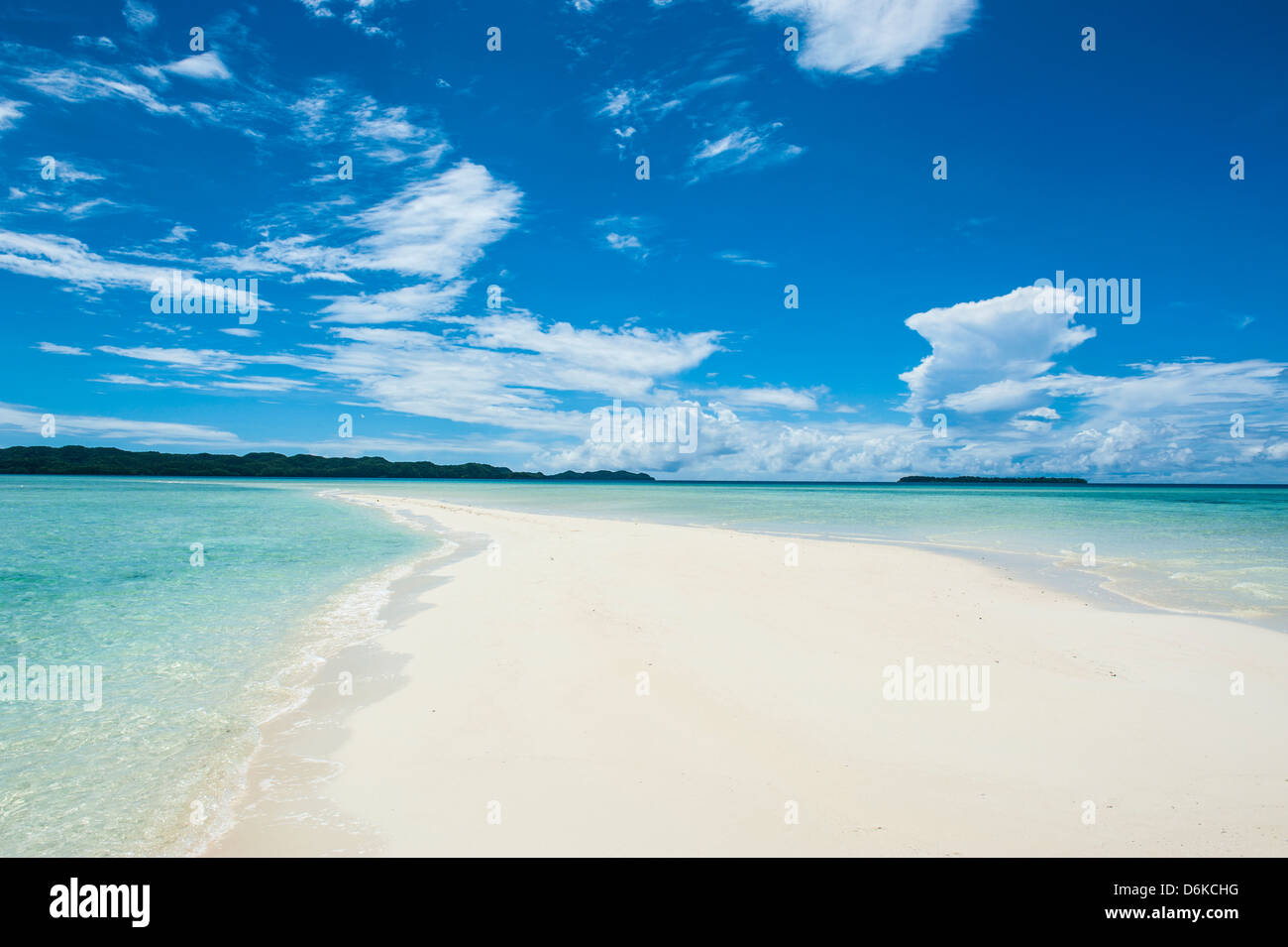 Sand strip appearing at low tide at the Rock islands, Palau, Central ...