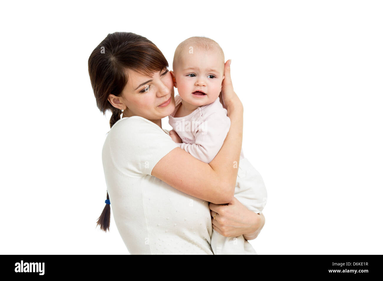 Mother hugging her baby isolated Stock Photo - Alamy