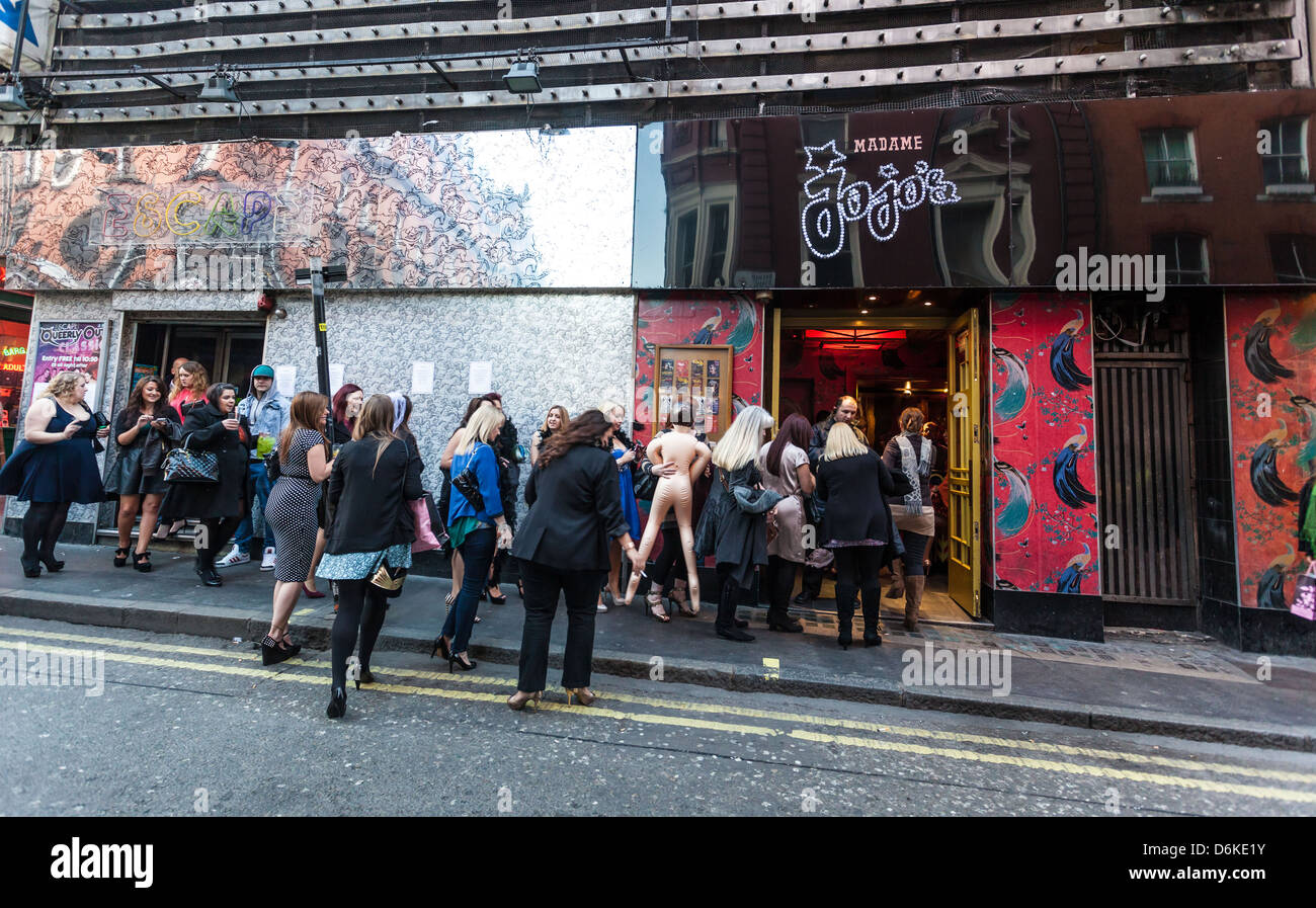 Queue outside Madame Jojo's burlesque club, Soho, London, England, UK ...