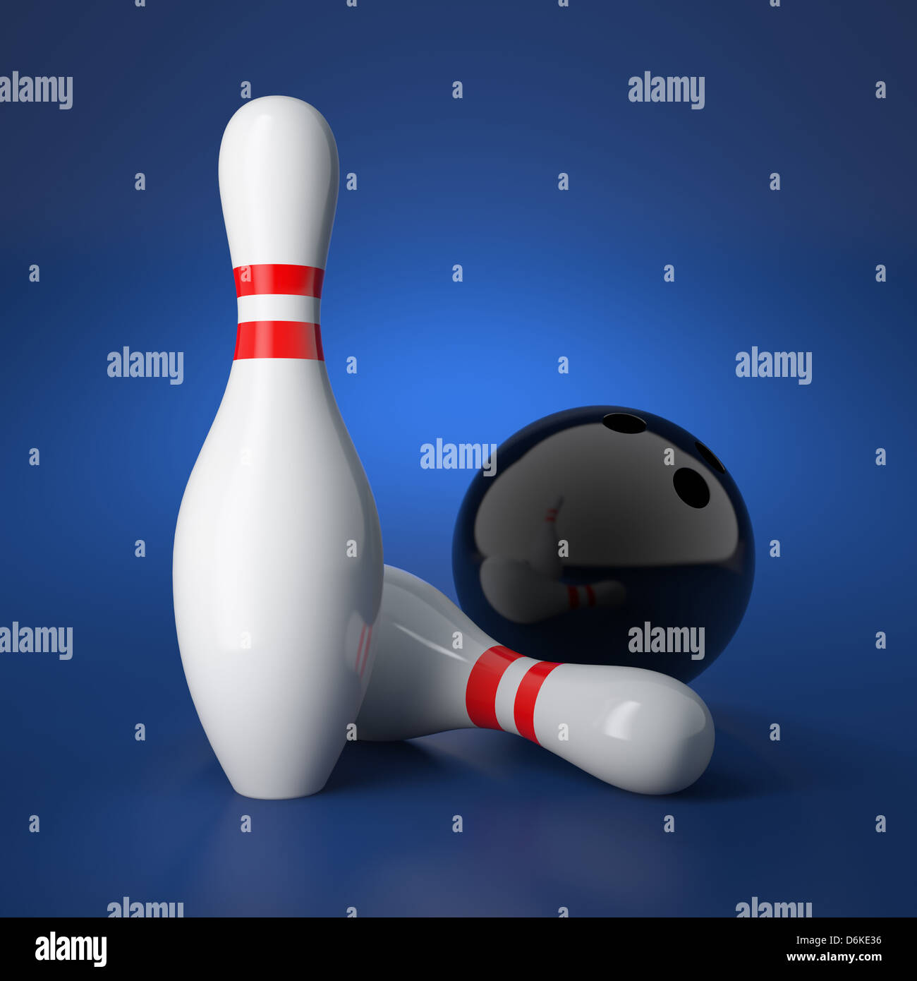 3d illustration of bowling concept on blue background Stock Photo - Alamy